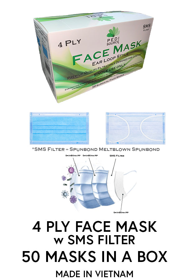 4 Ply Face Mask with SMS Filter- 50 count BOX – PediSource Nail Supply